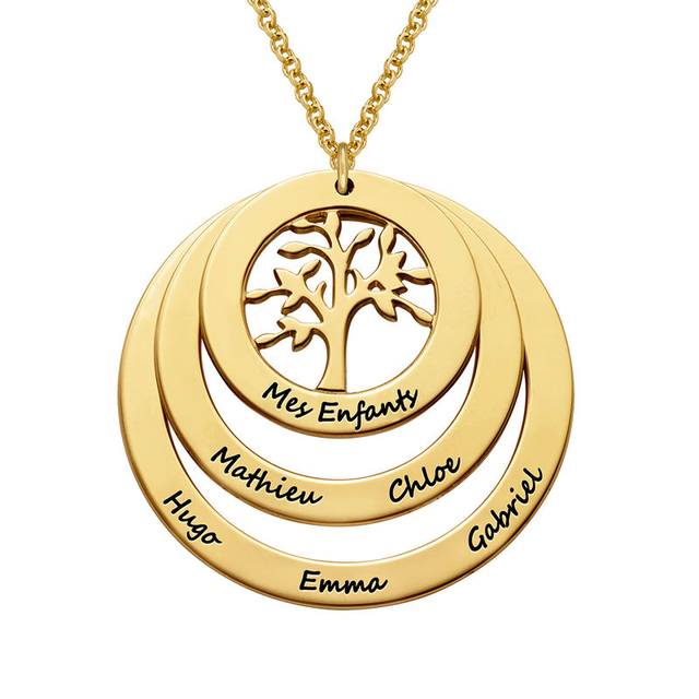 Collar del Círculo de Familia con Árbol de la Vida en Vermeil de Oro ...