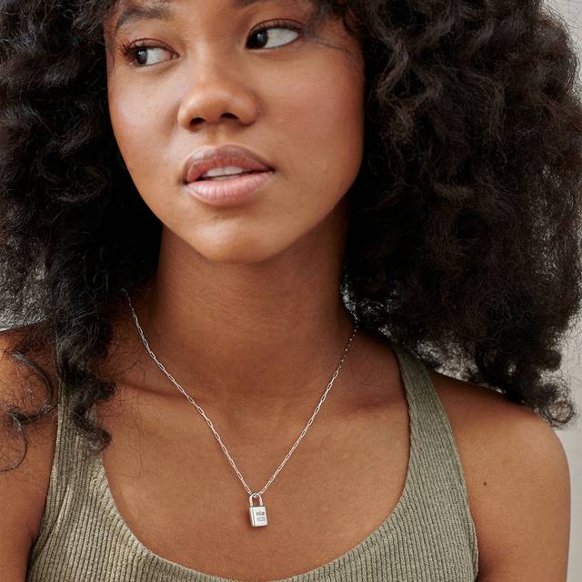 Allie Padlock Initials Link Necklace in Sterling Silver | MYKA