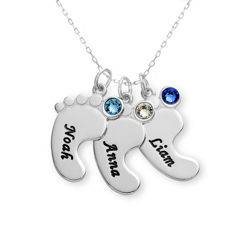 Mum Jewellery - Baby Feet Necklace with Birthstones in 10ct White Gold ...