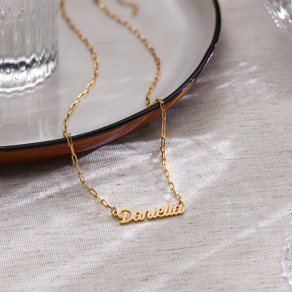 Paperclip Script Name Necklace with Diamond in 18K Gold Plating - MYKA