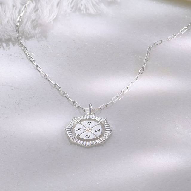 Crown Compass Necklace with Cubic Zirconia in Sterling Silver - MYKA