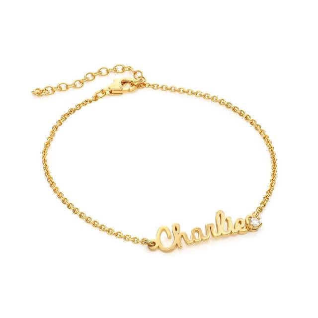Cursive Name Bracelet with Diamond in 18ct Gold Vermeil | MYKA