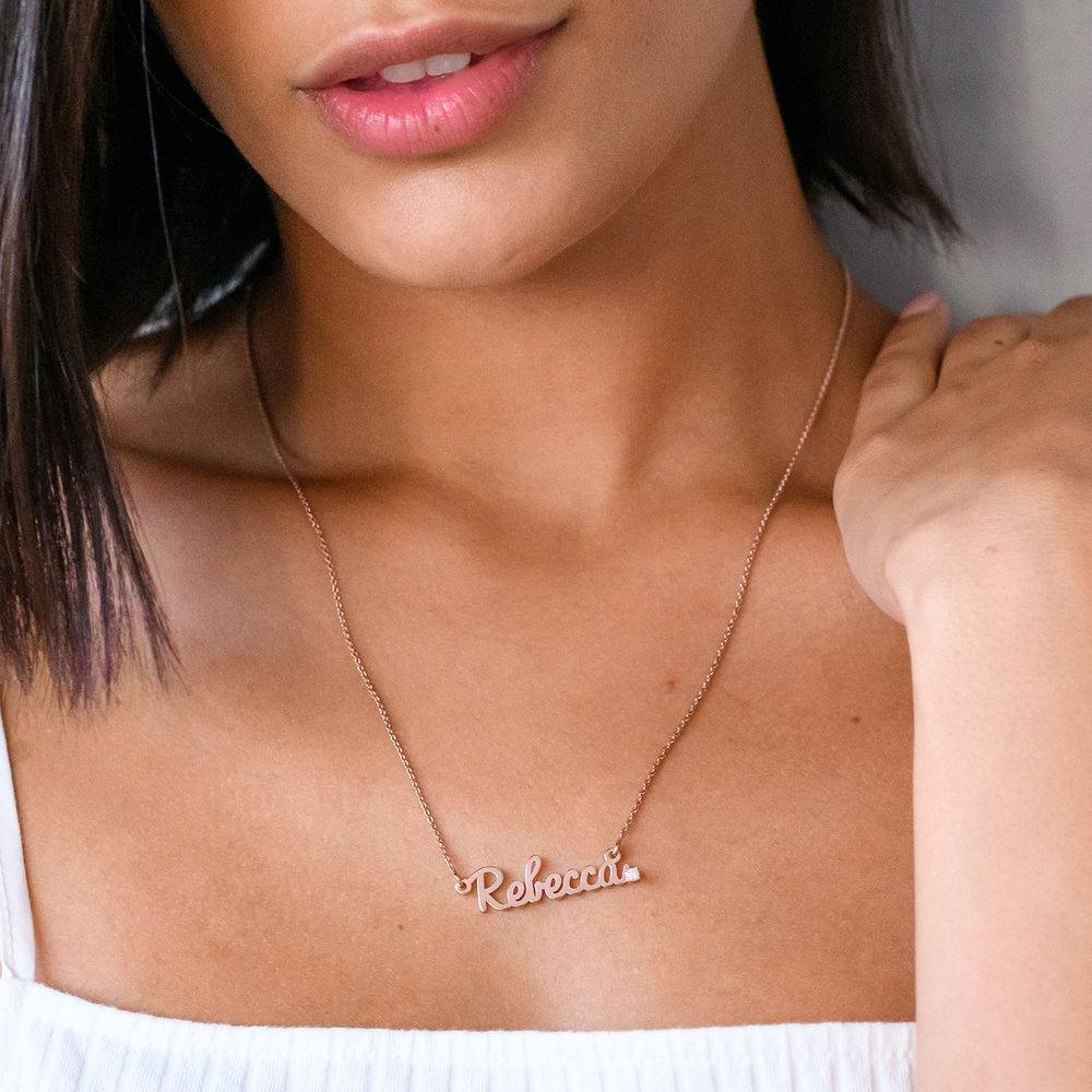 Personalized Cursive Name Necklace with Diamond in 18K Rose Gold ...