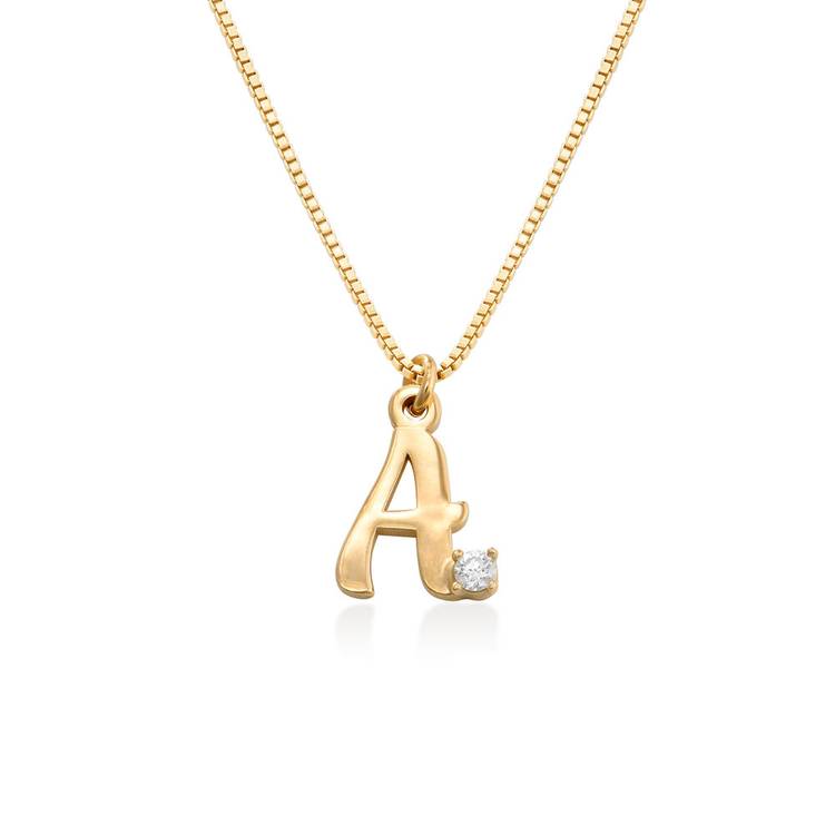 Diamond Initial Necklace in 18K Gold Plating - MYKA