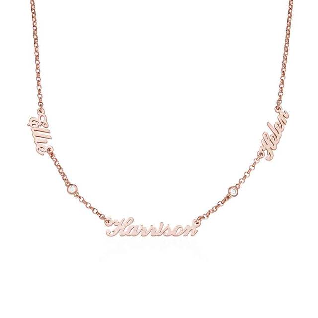 Heritage Multiple Name Necklace With Diamonds In 18ct Rose Gold Plating