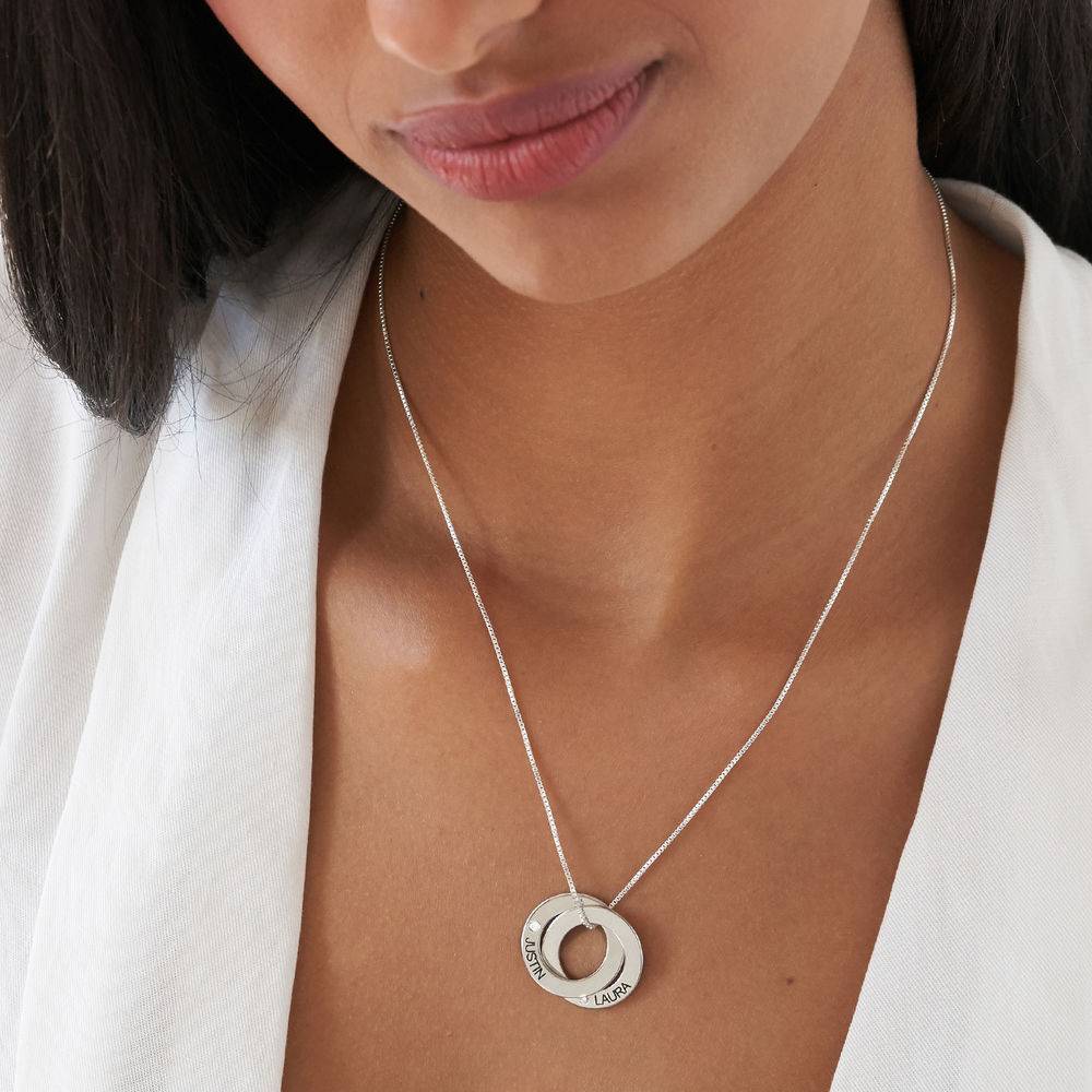 Russian Ring Necklace with 2 Rings and Diamonds in Sterling Silver | MYKA