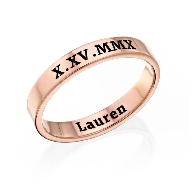 Engraved Thin Band Ring in 18K Rose Gold Plating - MYKA