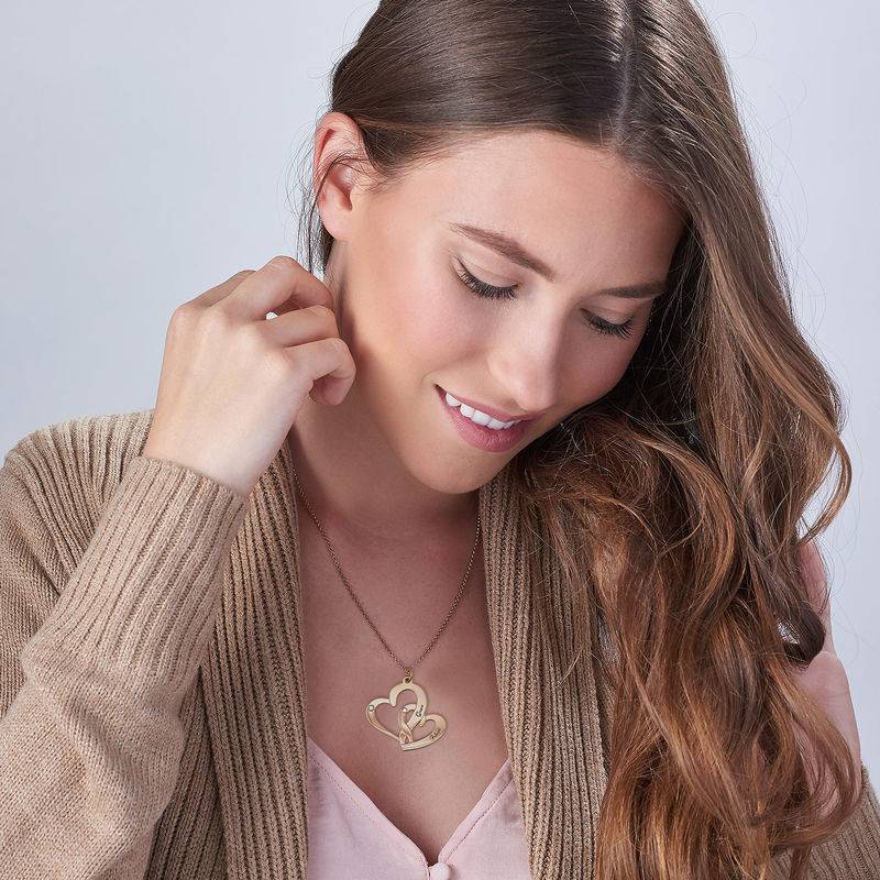Engraved Two Heart Necklace with Diamonds in 18K Gold Vermeil - MYKA