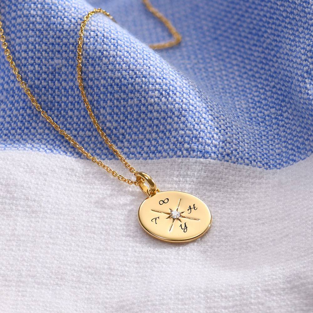 New England Compass Necklace with Cubic Zirconia in 18K Gold Plating - MYKA