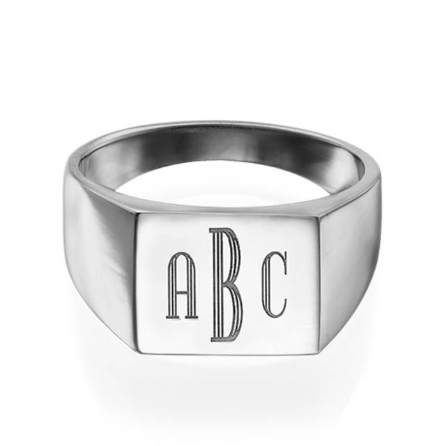 Men's Signet Ring with Monogram Engraving in Sterling Silver - MYKA