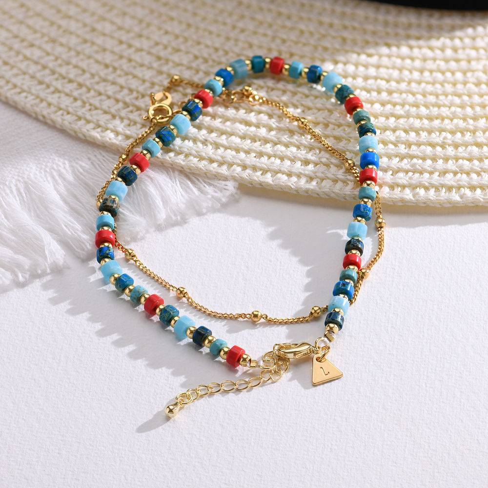 Pacific Layered Beaded Bracelet / Anklet with Initials in 18K Gold ...