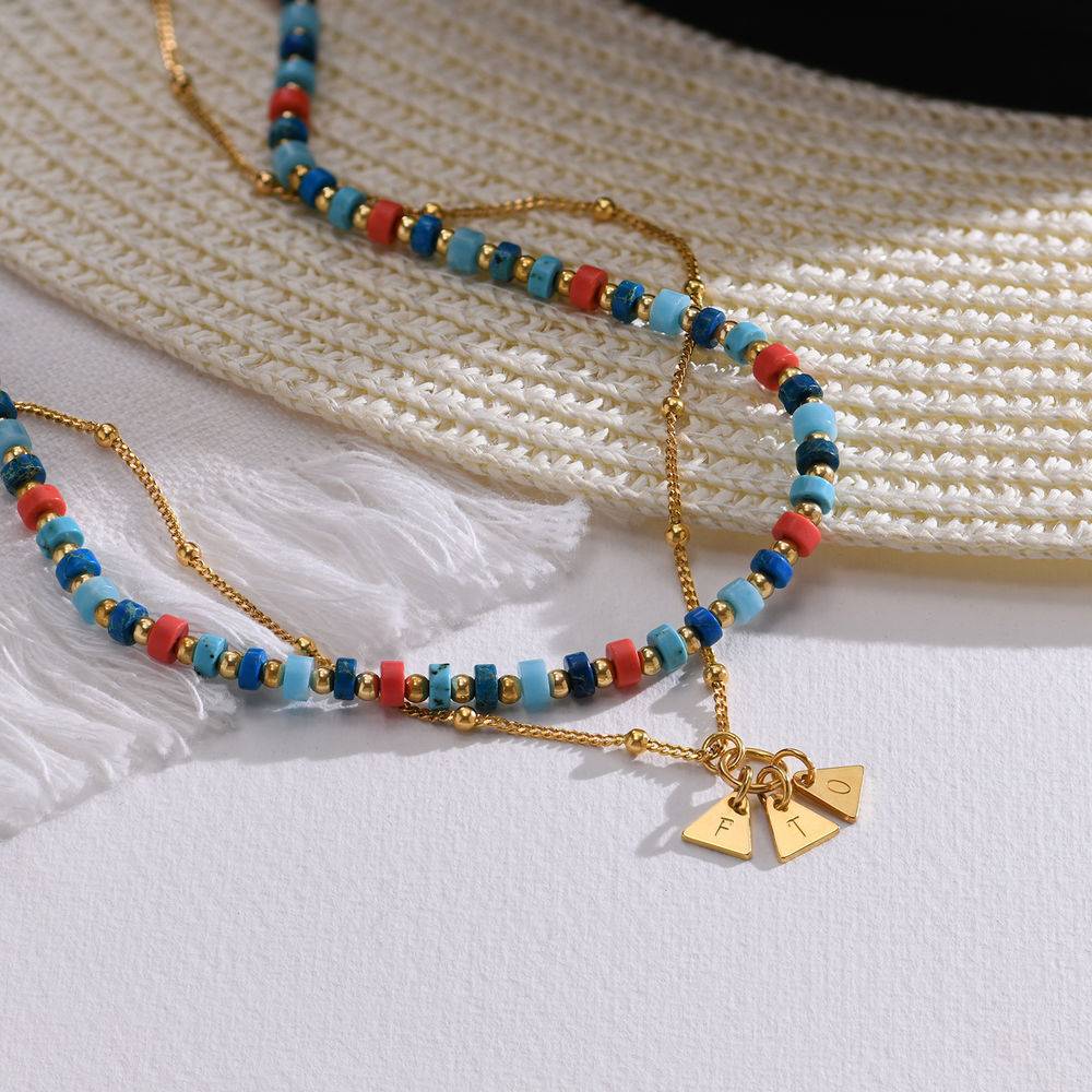 Pacific Layered Beaded Necklace with Initials in 18ct Gold Plating | MYKA