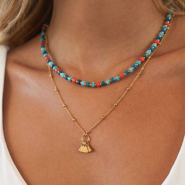 Pacific Layered Beaded Necklace with Initials in 18ct Gold Plating | MYKA