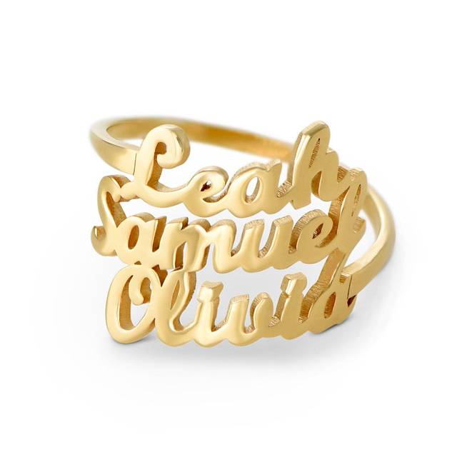 Script Triple Name Ring in 18K Gold Plating - MYKA
