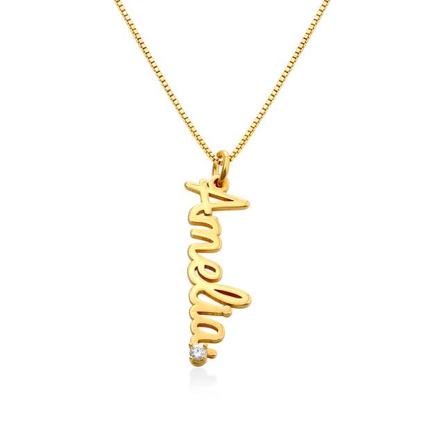 Vertical Cursive Name Necklace with Diamond in 18ct Gold Plating | MYKA