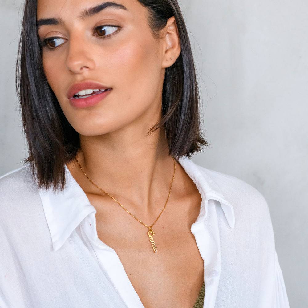 Vertical Cursive Name Necklace with Diamond in 18ct Gold Vermeil - MYKA
