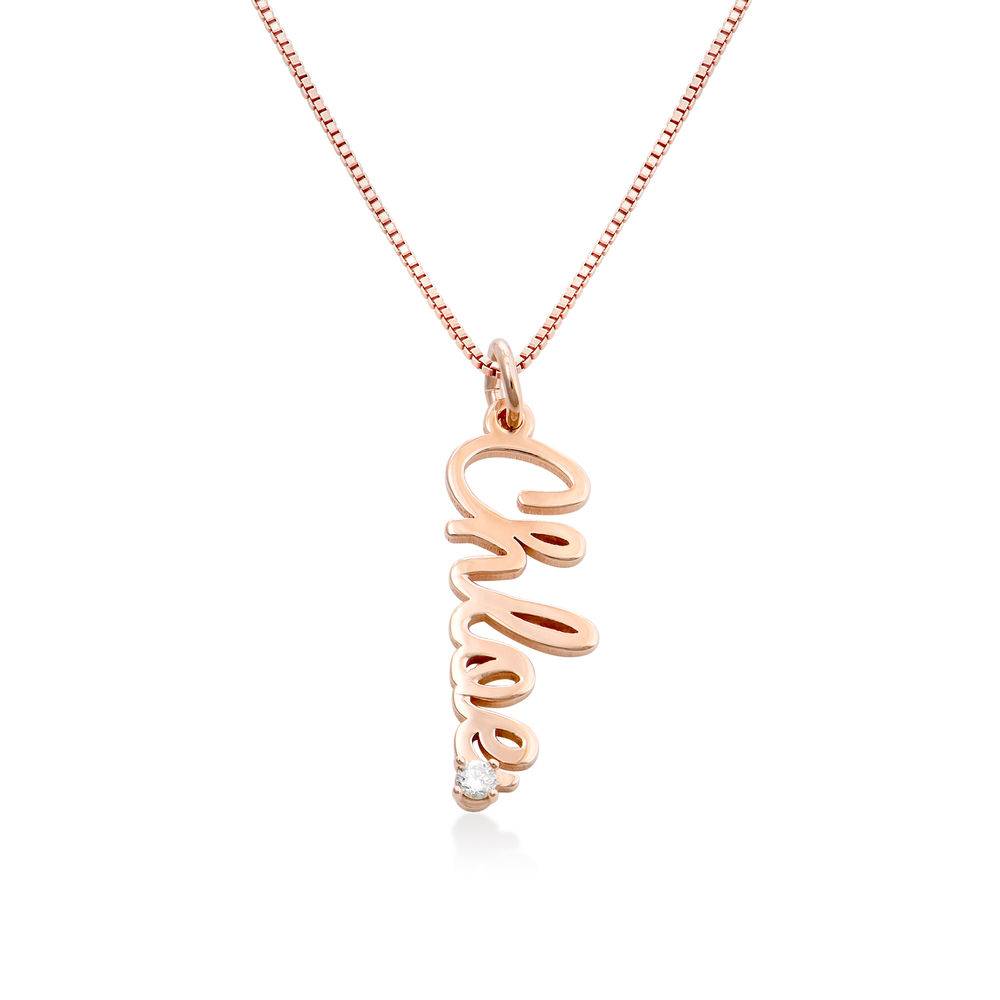 Vertical Cursive Name Necklace with Diamond in 18K Rose Gold Plating - MYKA
