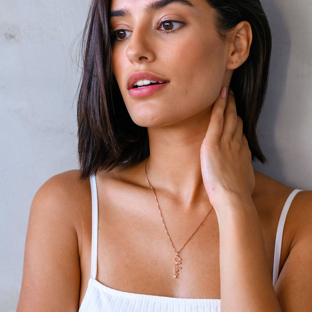 Vertical Cursive Name Necklace with Diamond in 18ct Rose Gold Plating ...