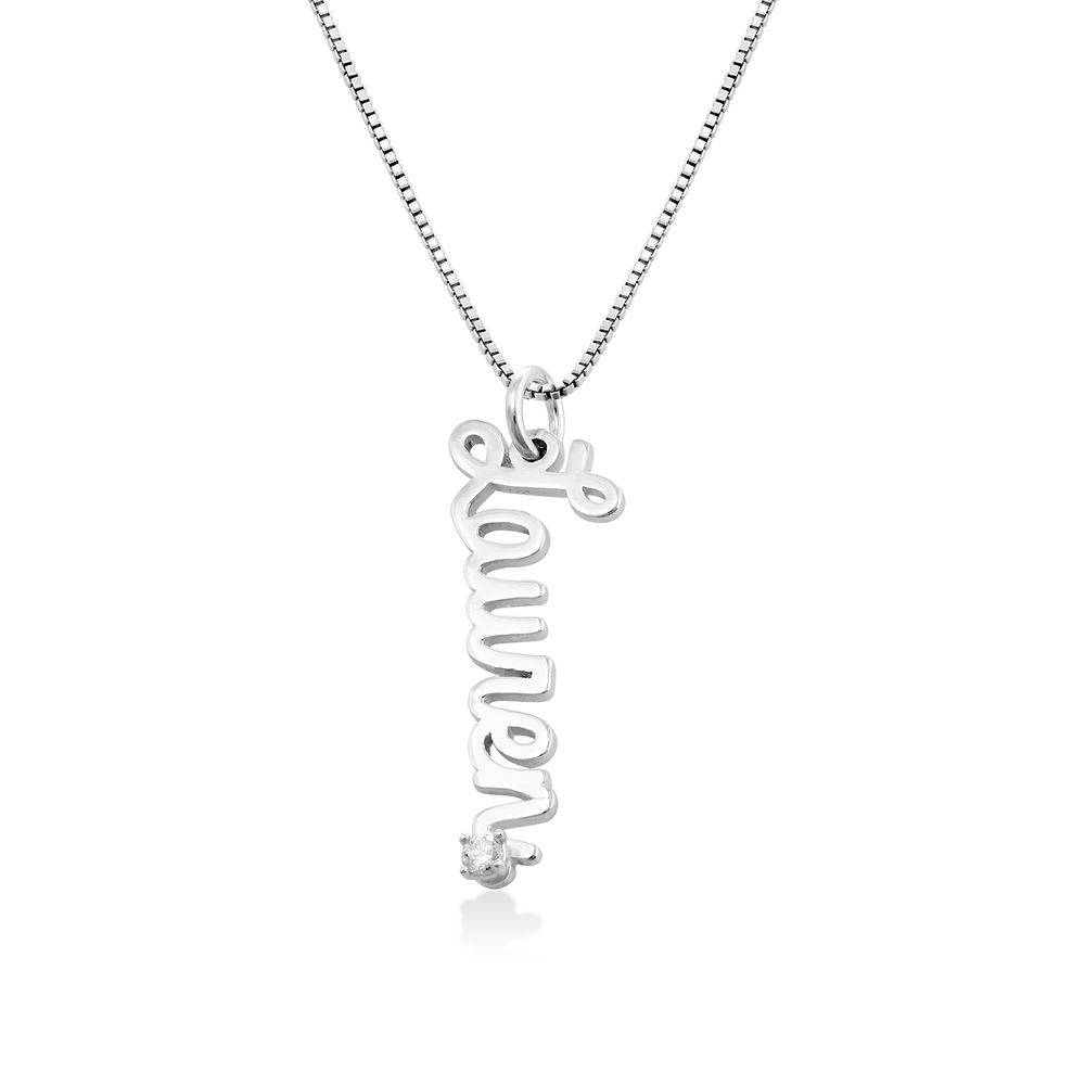 Vertical Cursive Name Necklace with Diamond in Sterling Silver - MYKA