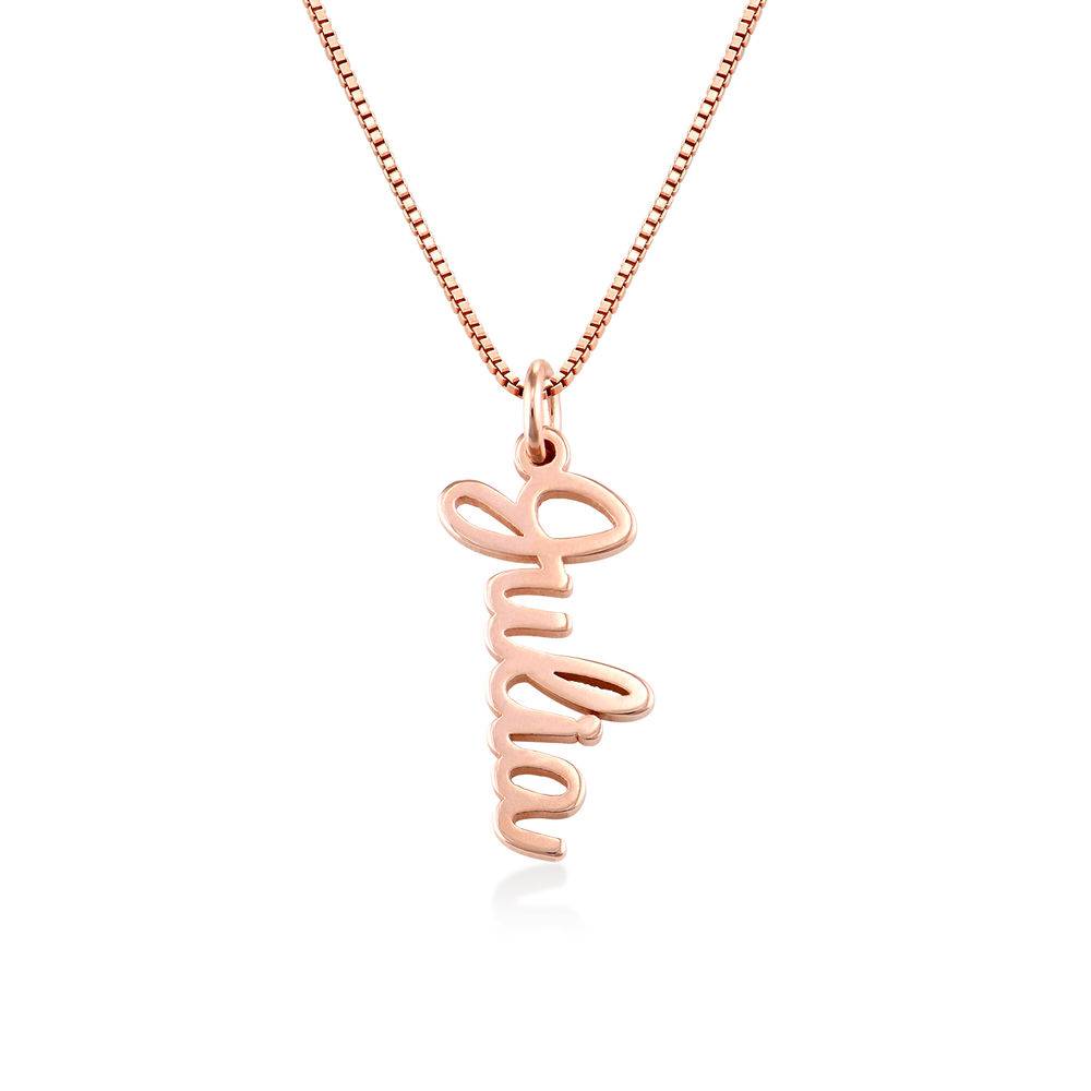 Vertical Cursive Name Necklace in 18K Rose Gold Plating - MYKA